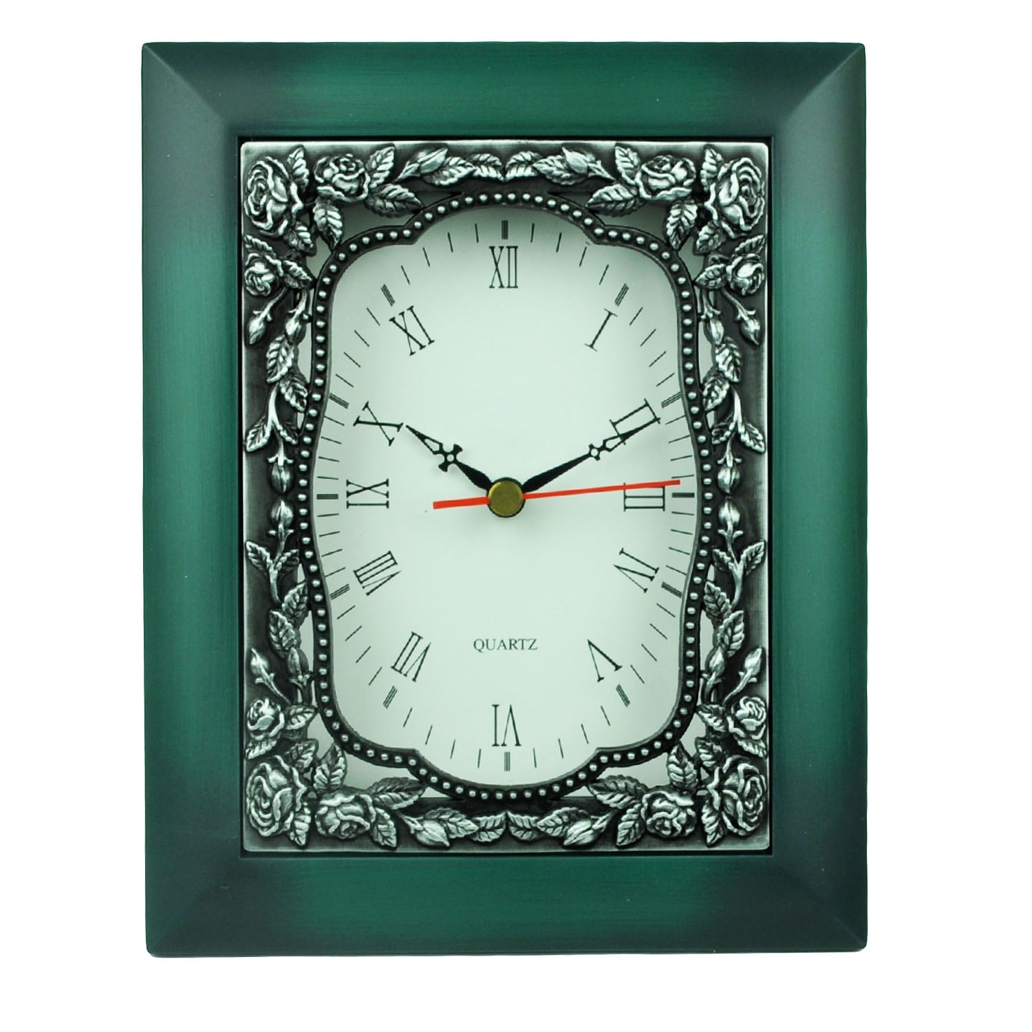 Cast Metal Pewter Petralite Wooden Look Desk Quartz Clock Emerald Green ...