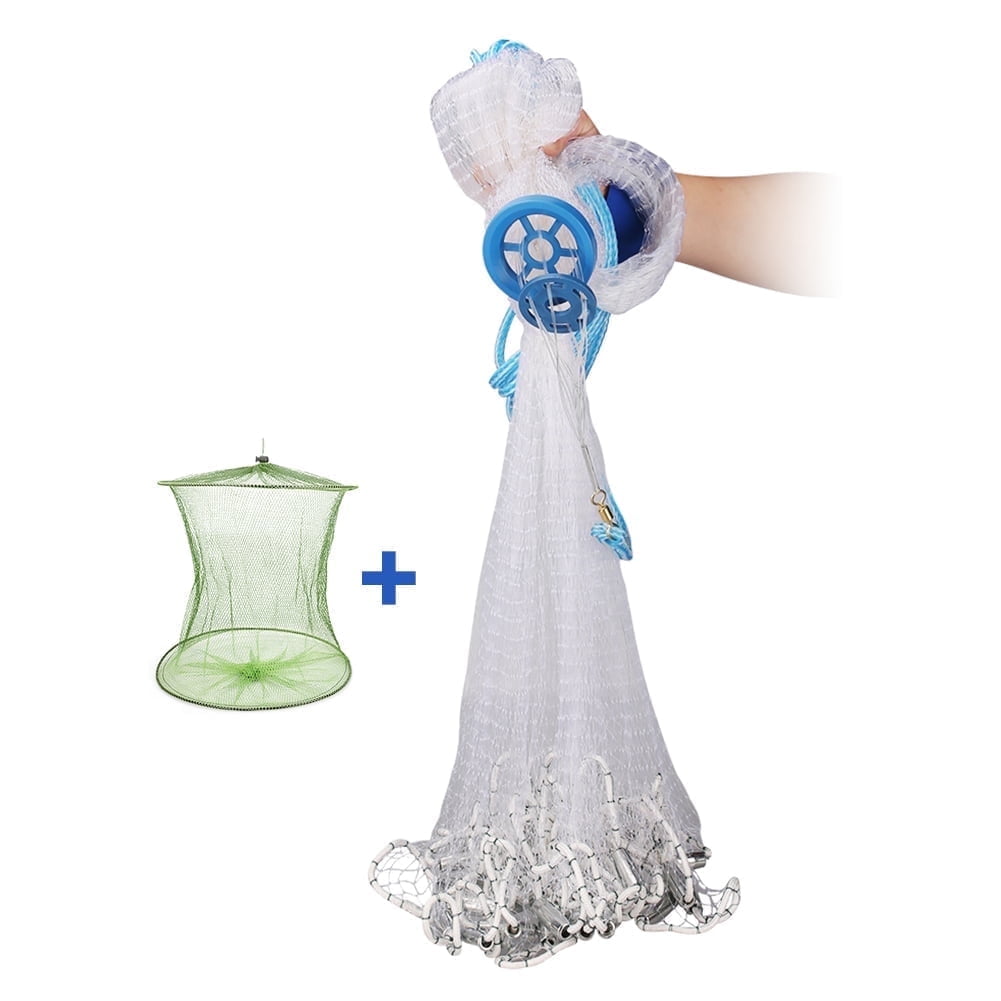 Cast Net 3/8" Mesh Hand Cast Fishing Net Saltwater Bait Casting Net 3/4 ...