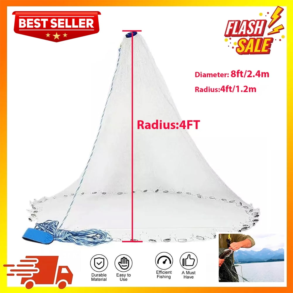Cast Net 8FT: Easy Throw for Beginners, Tough Nylon Mesh Bait Net, Efficient Live Bait Capture ...