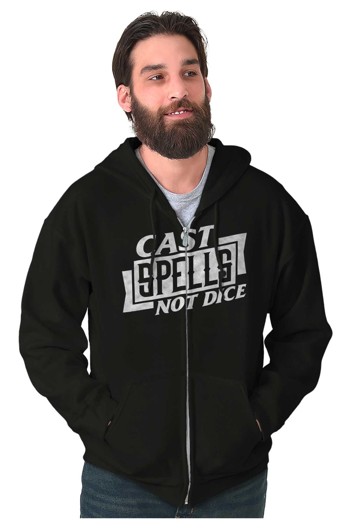 Cast Spells Not Dice Dragon Gamer Zip Up Hoodie Men's Women's Brisco ...