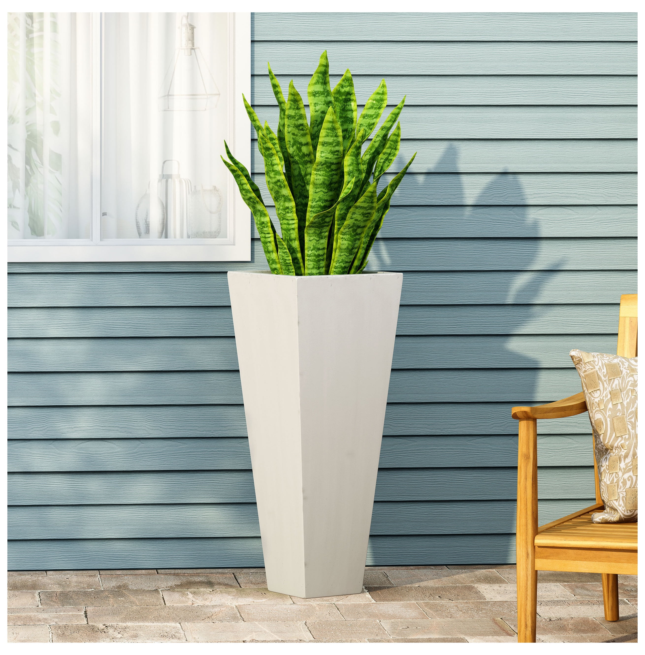 Cast Stone Planter Outdoor - 13 Inch Tapered Garden Planters - Modern ...