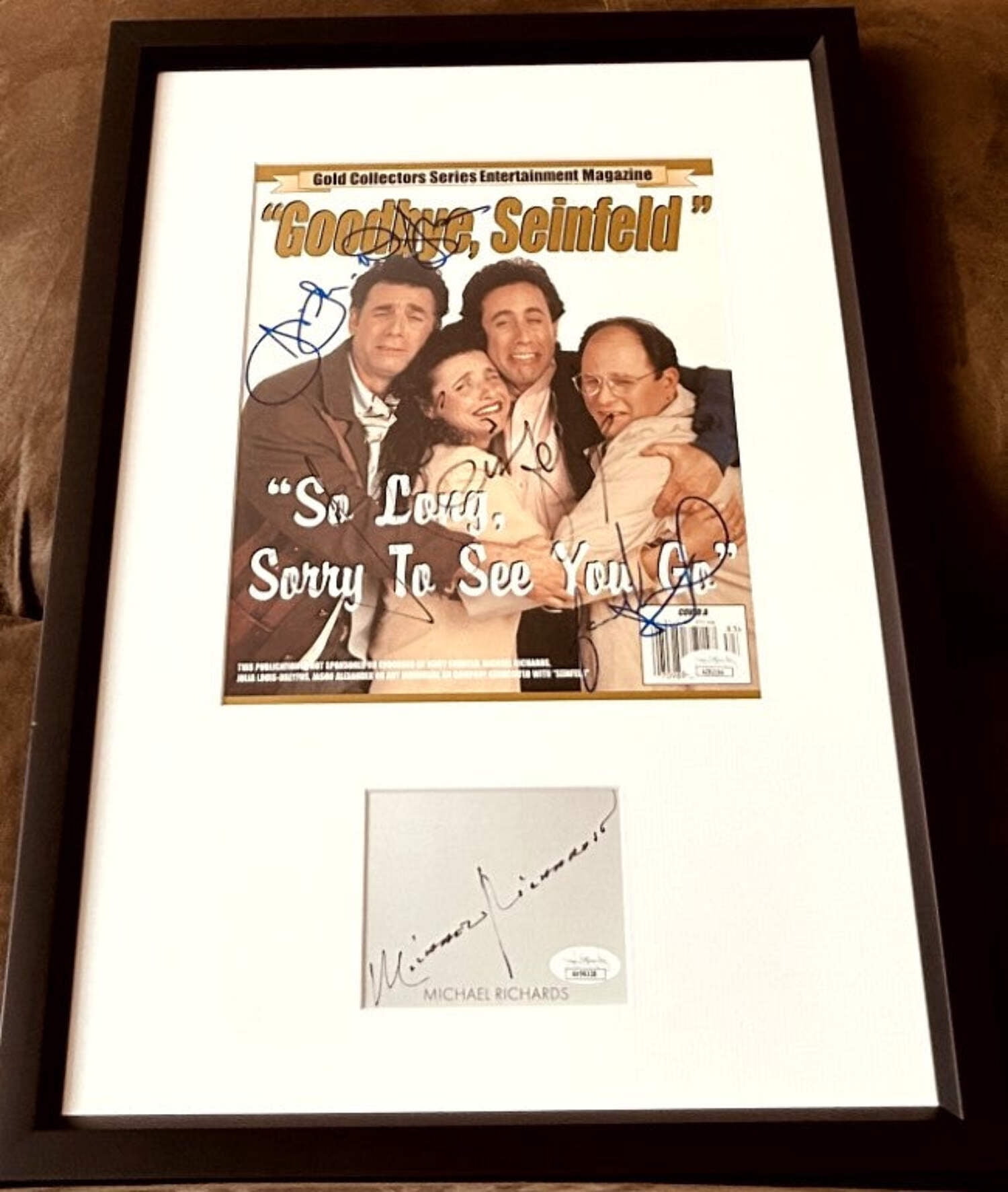 Full cast autographed 1998 Goodbye Seinfeld magazine cover framed JSA ...