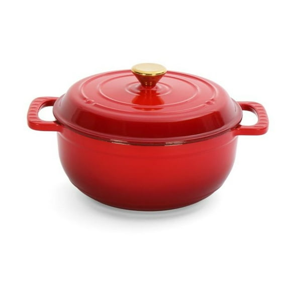 Cast iron 5QT cooking pot - Gradient red - Includes two silicone gloves ...