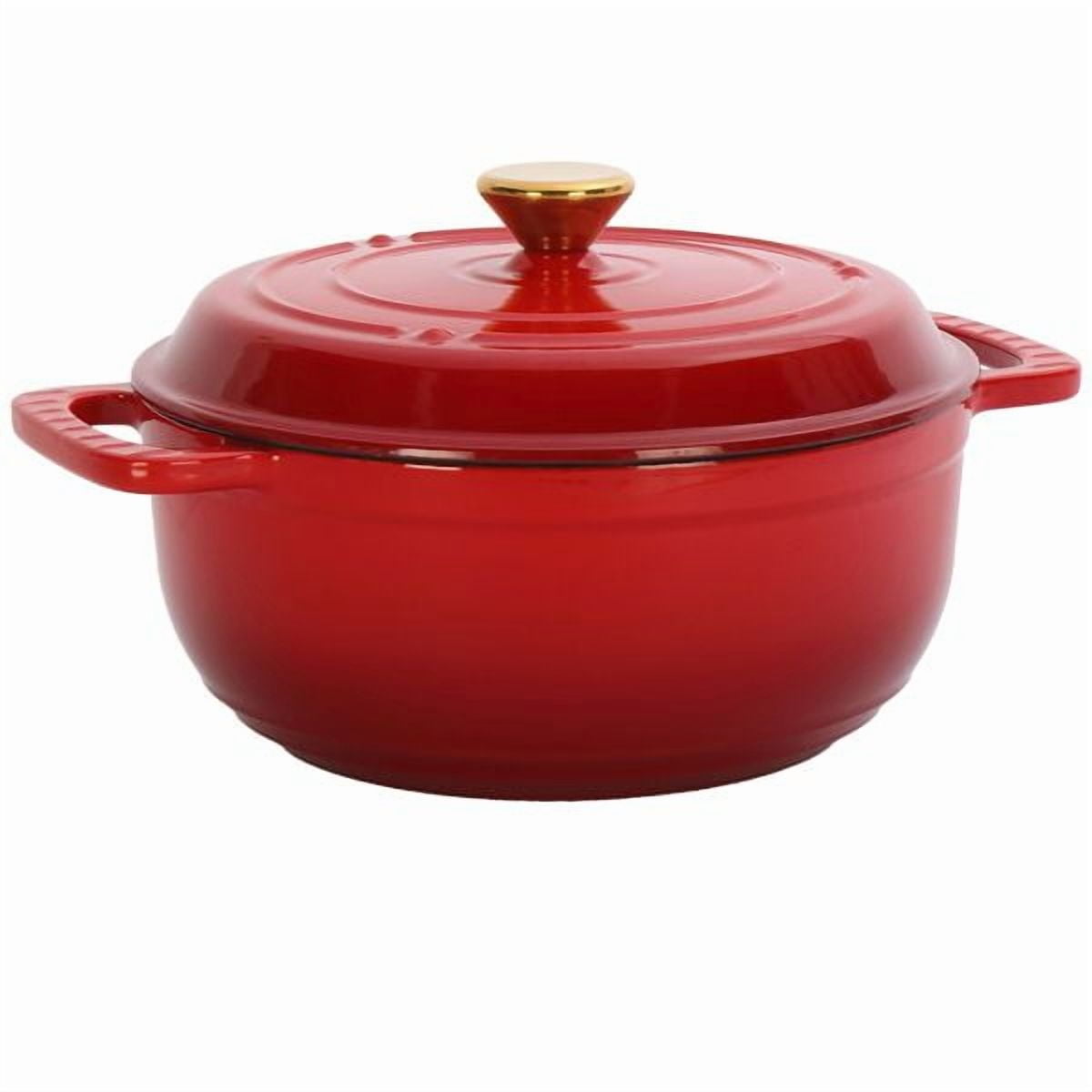 Cast iron 6QT cooking pot - Gradient red - Includes two silicone gloves ...