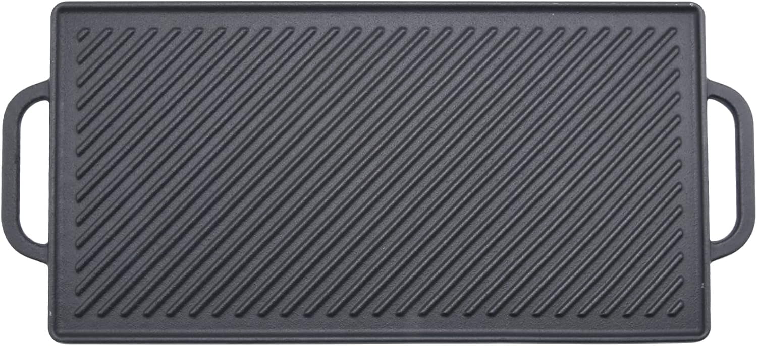 Cast iron double-sided frying pan for indoor and outdoor cooking ...