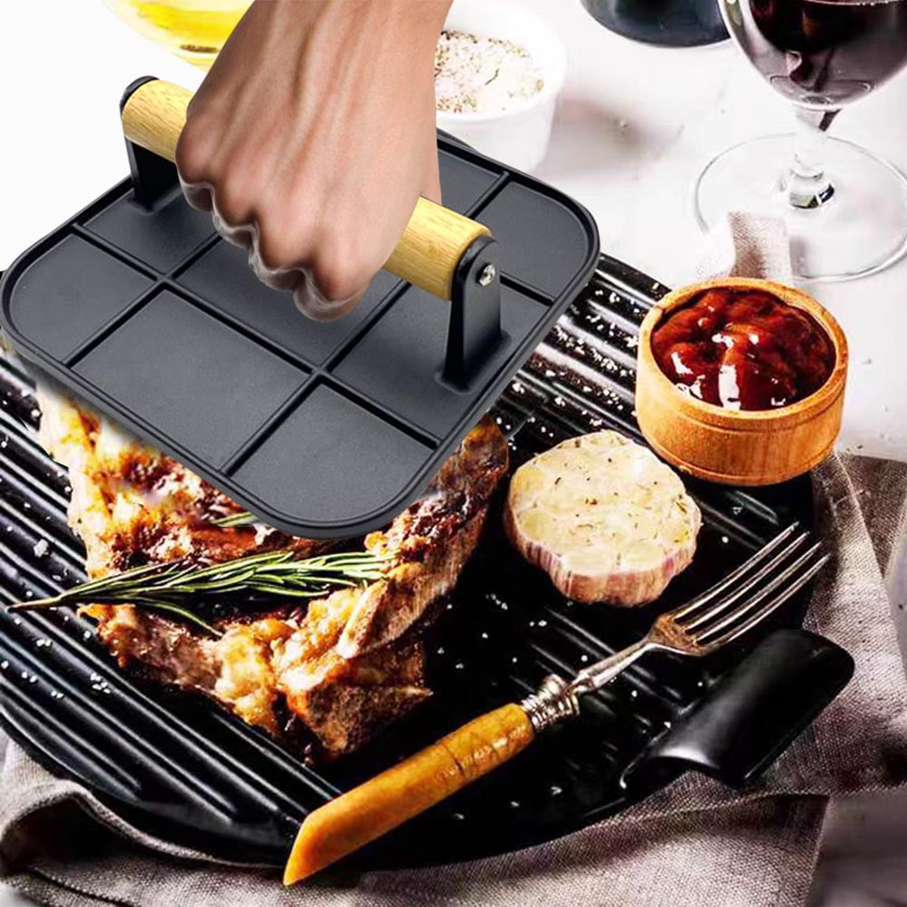 Cast iron grill press, burger press, pre-flavored skillet press, heavy ...