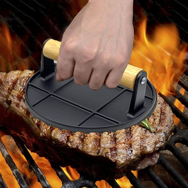 Cast iron grill press, burger press, pre-flavored skillet press, heavy ...