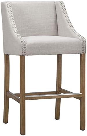 Castaic 24 inch Counter Stool, French Beige Upholstery, Honey Brown ...