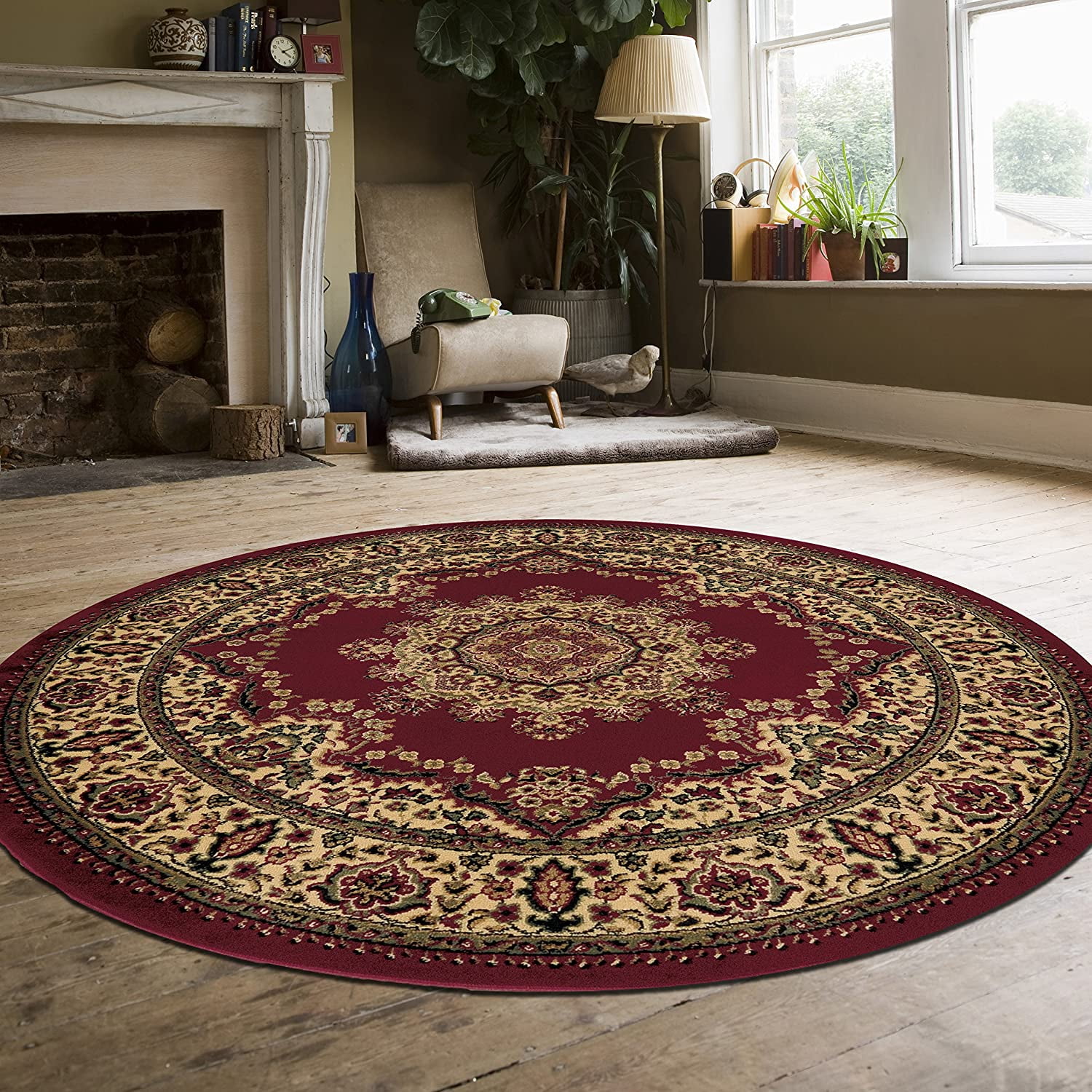 Castello Area Rug, 5'3 Round, Burgundy - Walmart.com