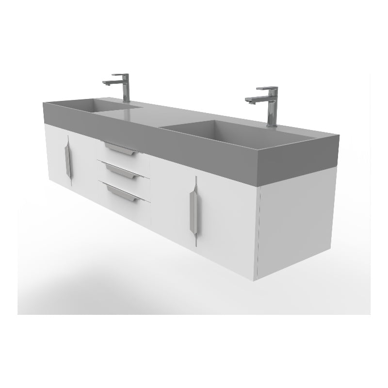 Castello USA Amazon 72" White Wood Floating Vanity with Gray Top and ...