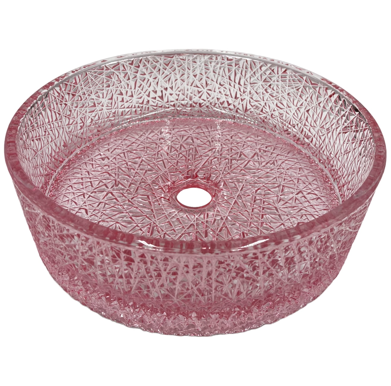Stadium 14" Pink Champagne Tempered Glass Circular Bathroom Vessel Sink ...