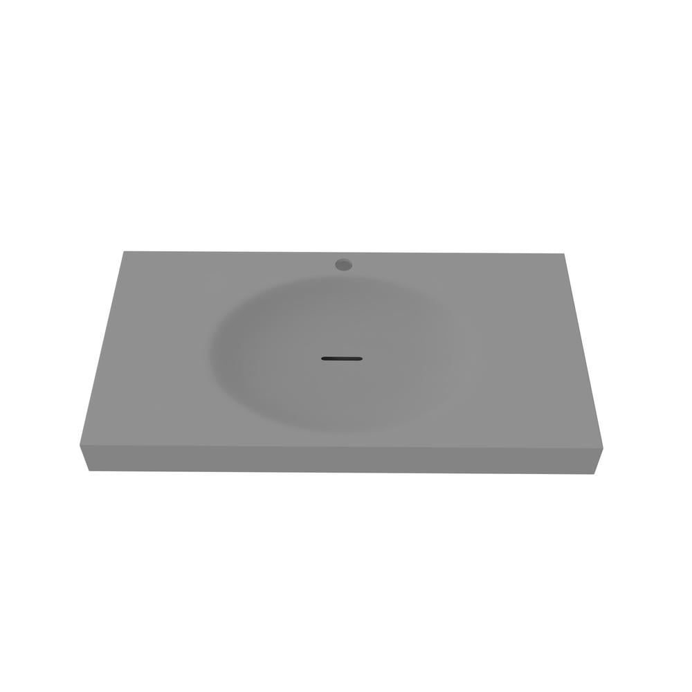 CastelloUSA Thin Wall Mount Shallow Basin Single Bathroom Sink in Gray ...
