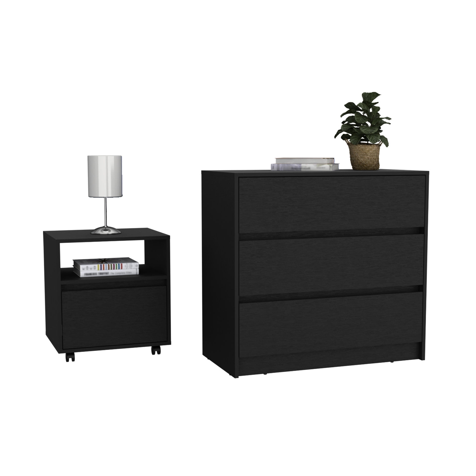 Caster - Equipped Nightstand+Three - Double - Drawer Dresser”-“Bedroom ...