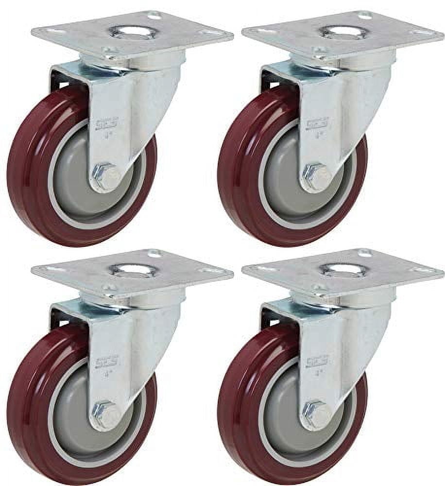 Caster Set of Four | 4" with Polyurethane Wheels and Mounting Plate ...