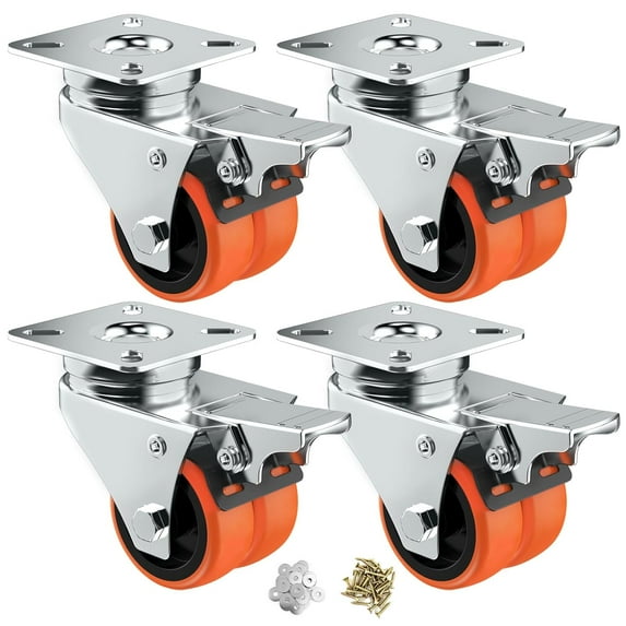 Caster Wheels, 2inch Casters Set of 4 Heavy Duty, Two-Wheeled Orange ...