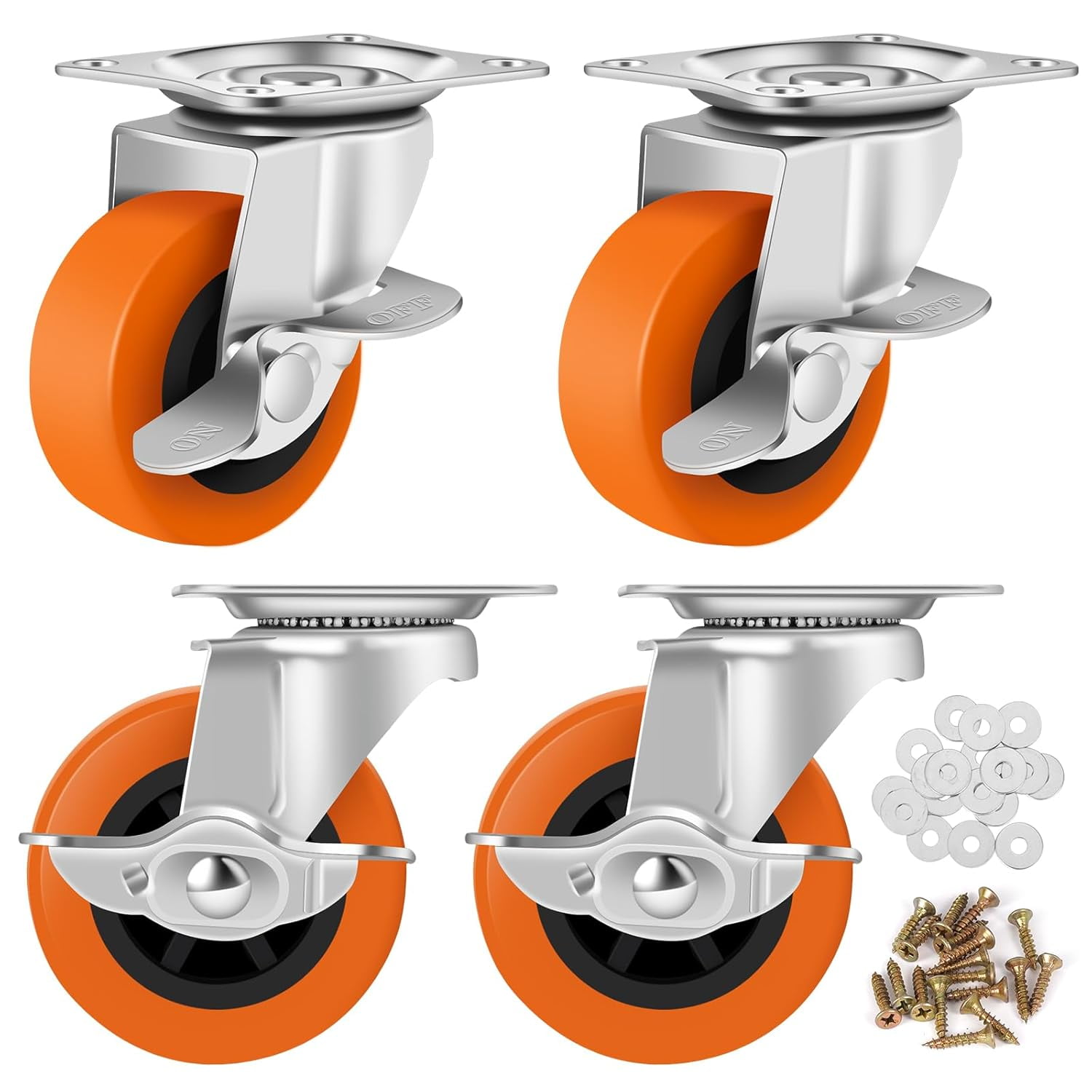 Caster Wheels, 3 Inch Casters Set of 4, Heavy Duty Caster with Brake ...