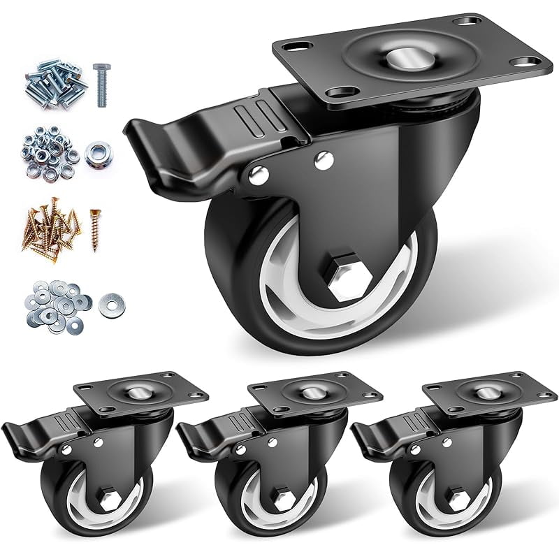 Caster Wheels - 3 Inch Casters Set of 4 Heavy Duty, Locking Industrial ...