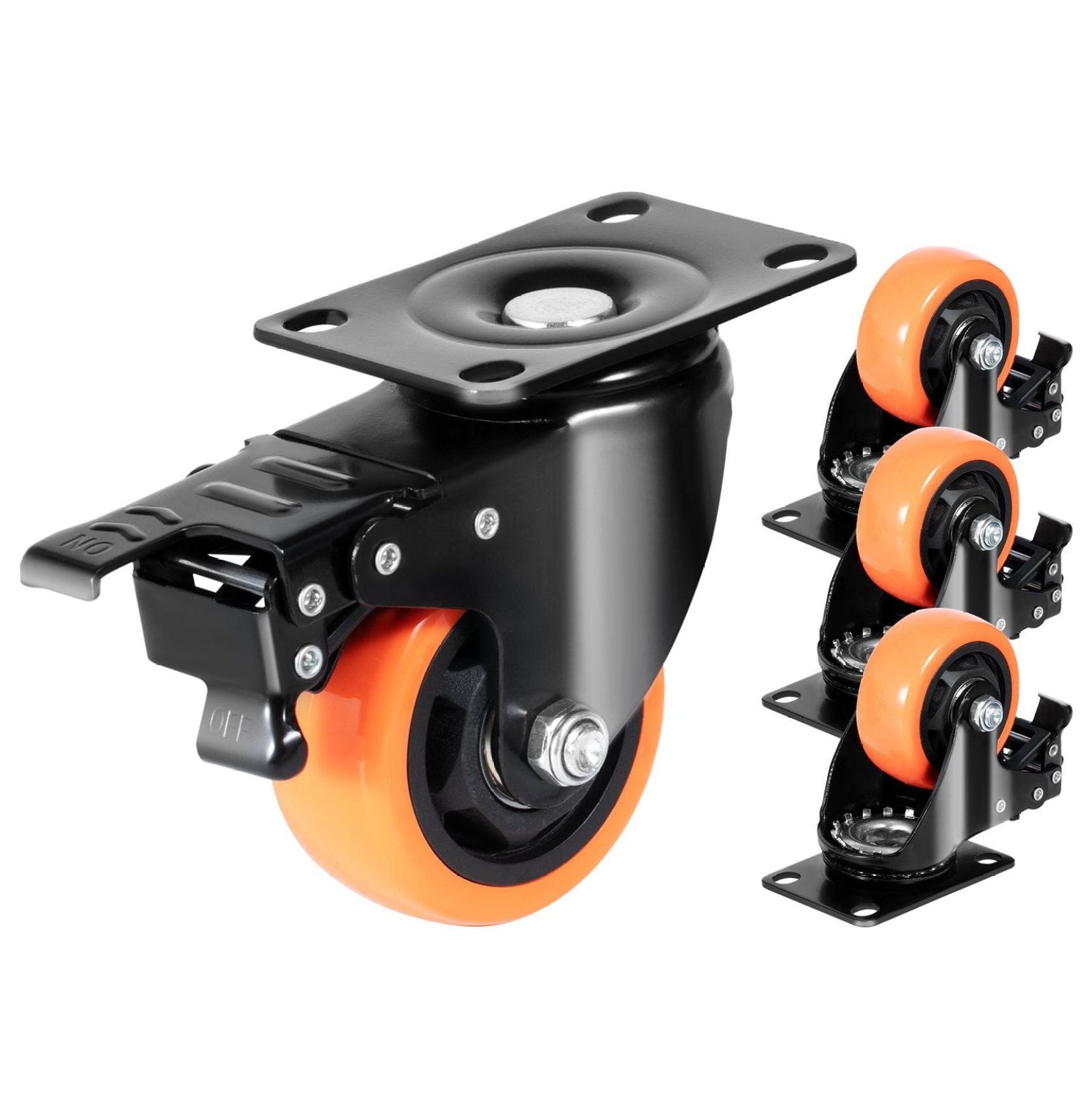 Caster Wheels 3-Inch Swivel Plate - Set of 4 Heavy Duty 250lbs Capacity ...