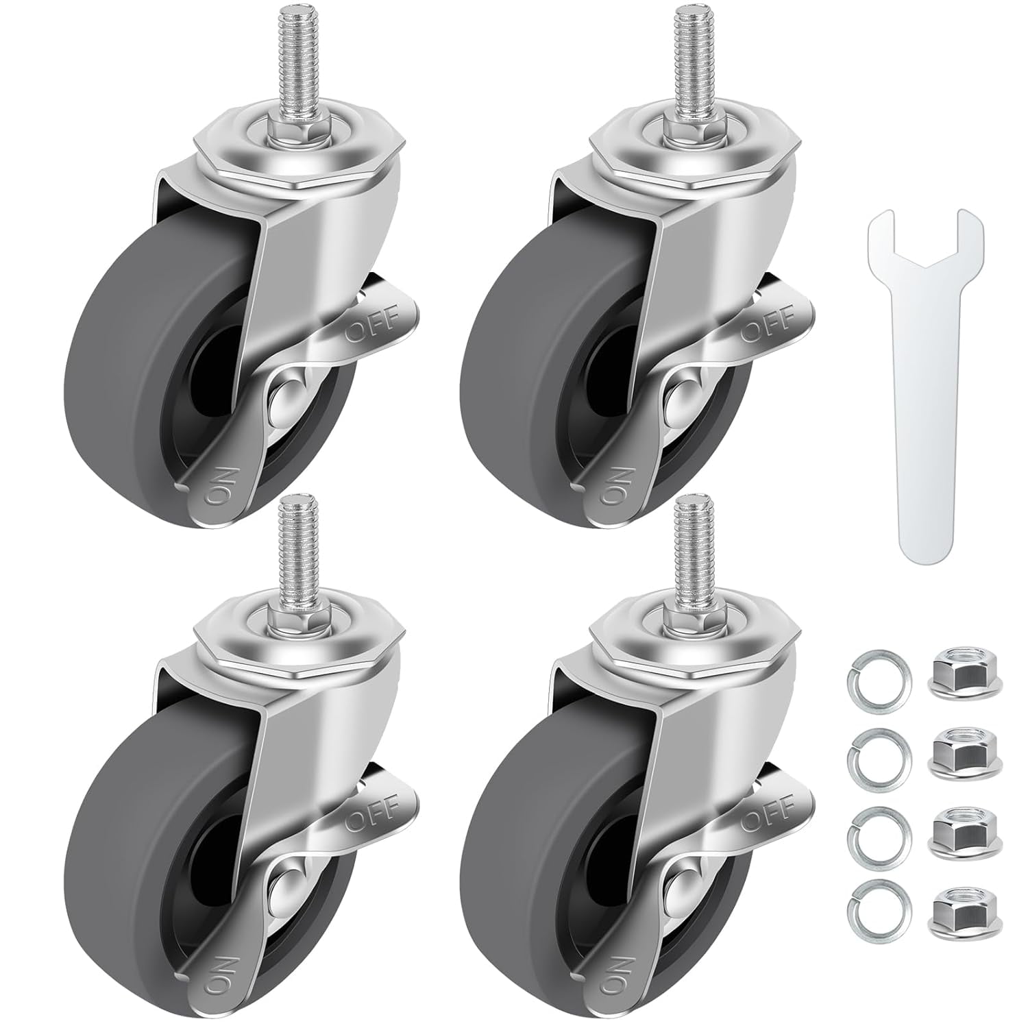 Caster Wheels, 3" Locking Swivel Stem Casters Set Rubber Casters with ...