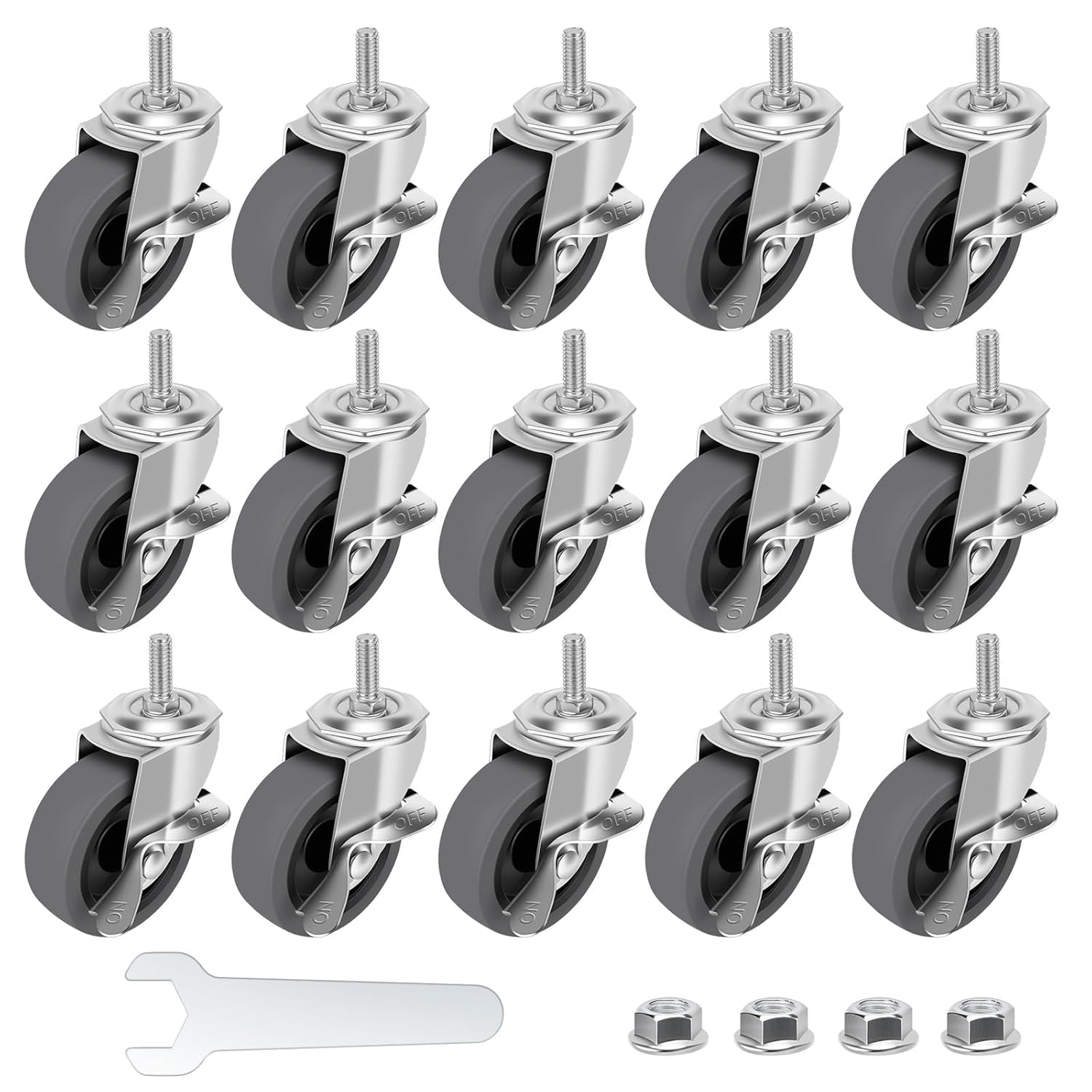 Caster Wheels, 3" Locking Swivel Stem Casters Set Rubber Casters with ...