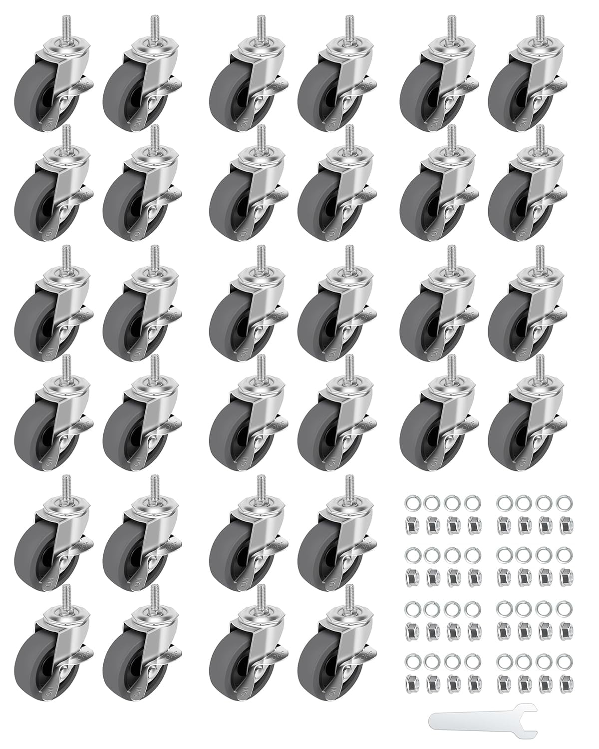 Caster Wheels, 3" Locking Swivel Stem Casters Set Rubber Casters with ...