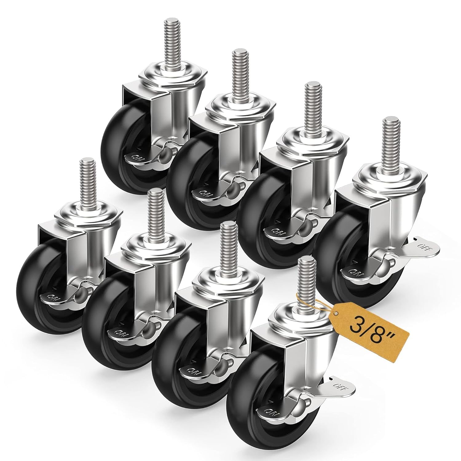 Caster Wheels 3 inch Locking Casters Set of 4, Threaded Stem Swivel ...