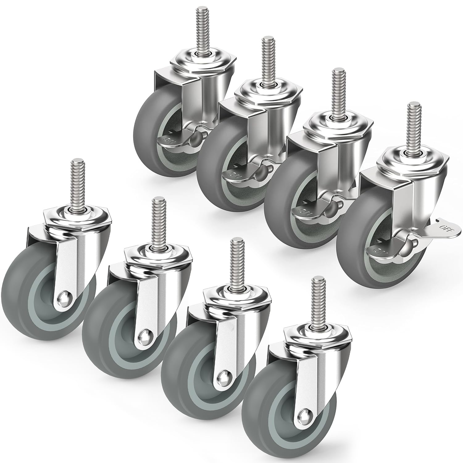 Caster Wheels 3 inch Locking Stem Casters (Pack of 4) and Caster Wheels ...