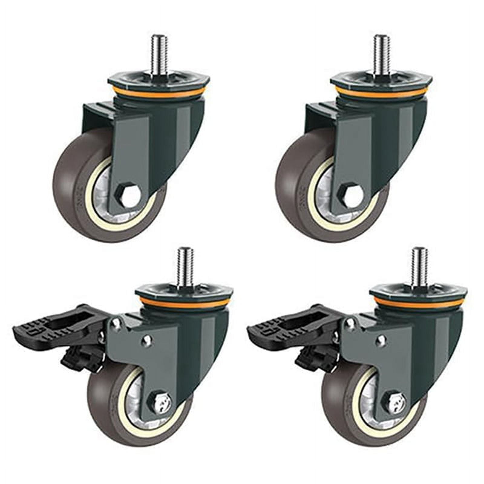 Caster Wheels,4 PCS M16 Thread Heavy Duty Wheels with Brake Universal ...