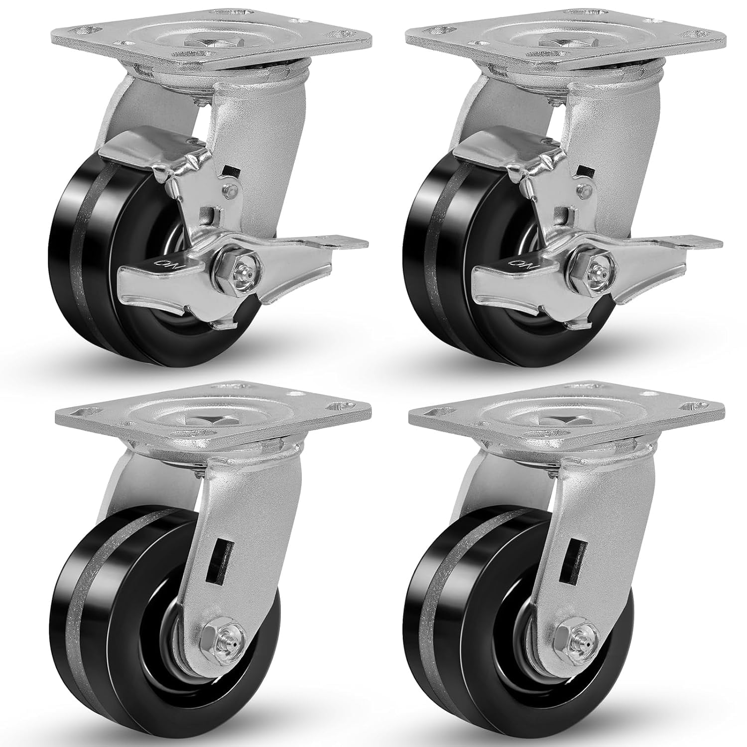 Caster Wheels 4" x 2" Heavy Duty Industrial Casters, 2 Swive 2 Swivel w ...