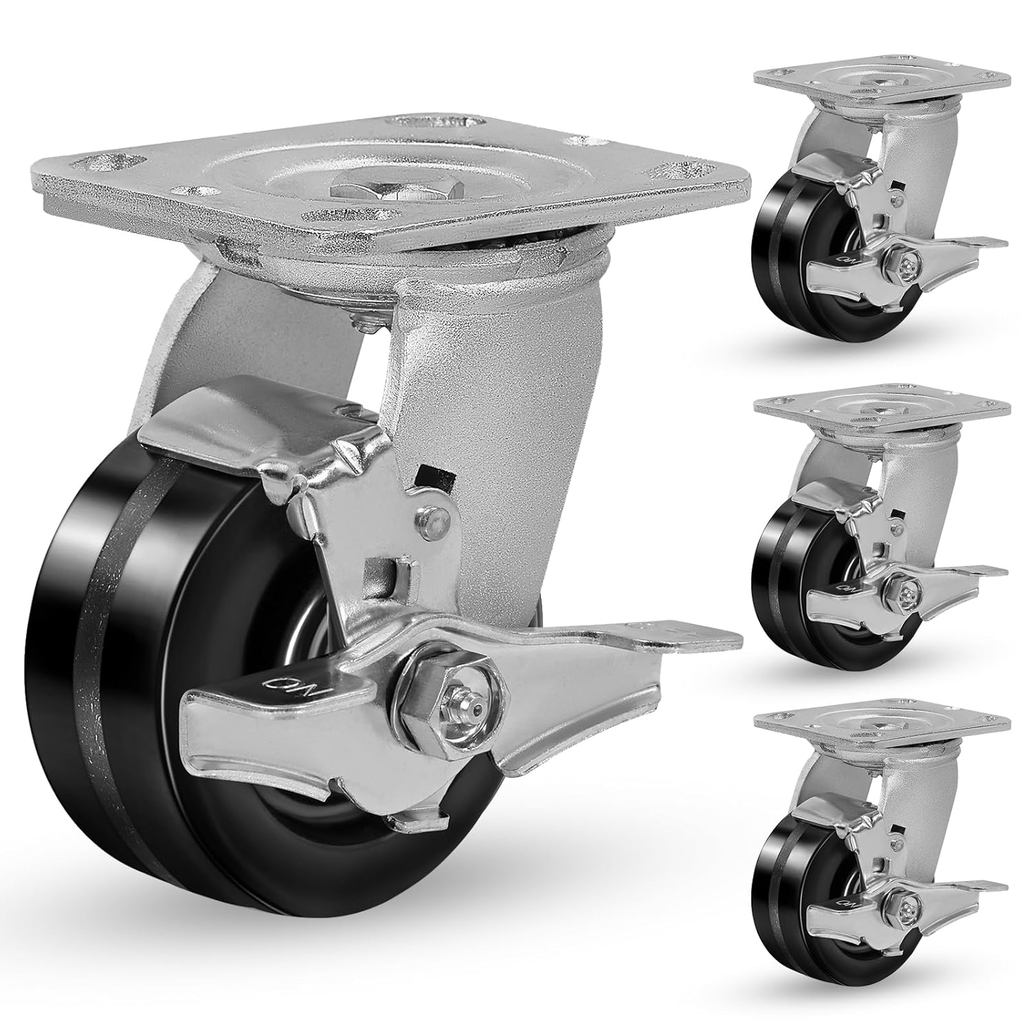 Caster Wheels 4" x 2" Heavy Duty Industrial Casters, 4 Swivel w/Top ...