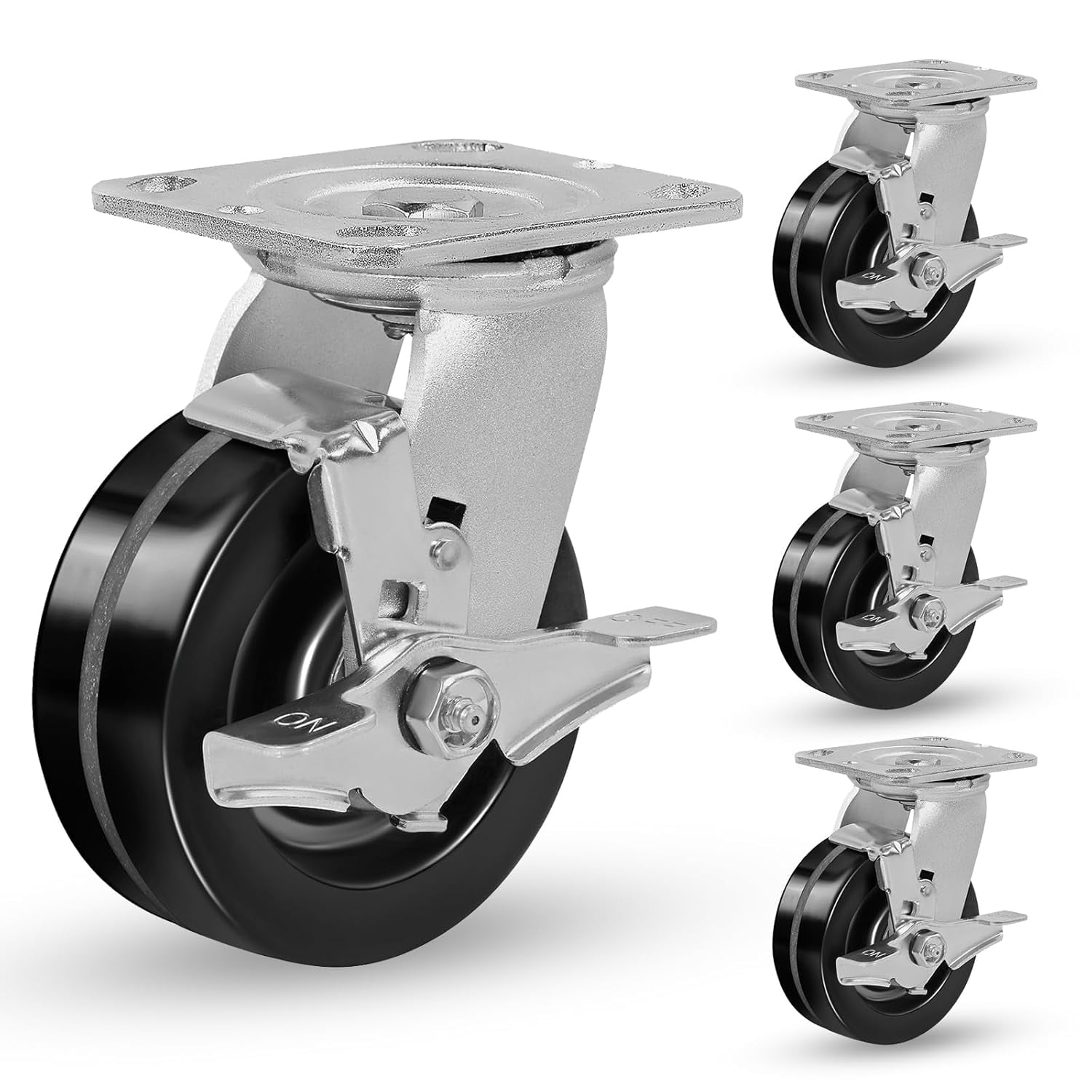 Caster Wheels 5" x 2" Heavy Duty Casters, 4 Swivel w/Top Lock Brake ...