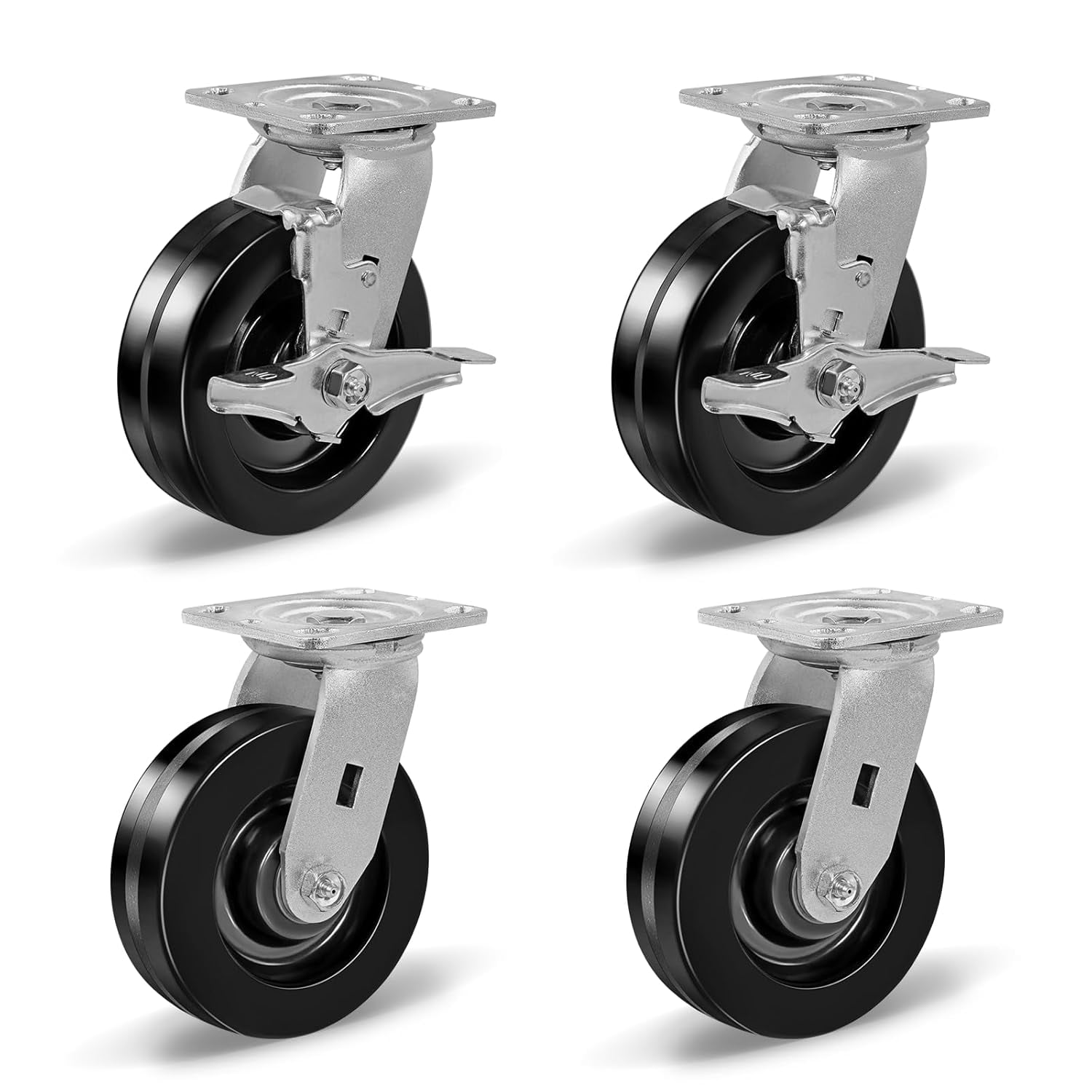 Caster Wheels 6" x 2" Heavy Duty Casters, 2 Swive 2 Swivel w/Top Lock ...