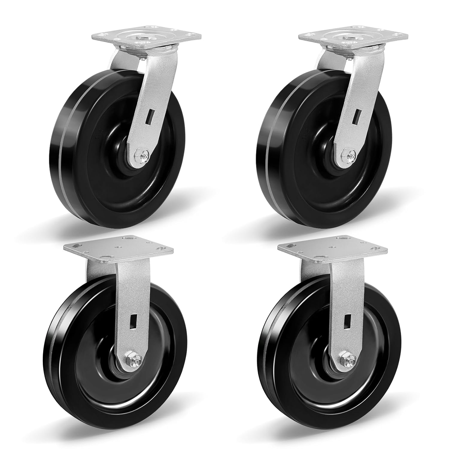 Caster Wheels 8" x 2" Heavy Duty Industrial Casters, 2 Rigid 2 Swivel ...