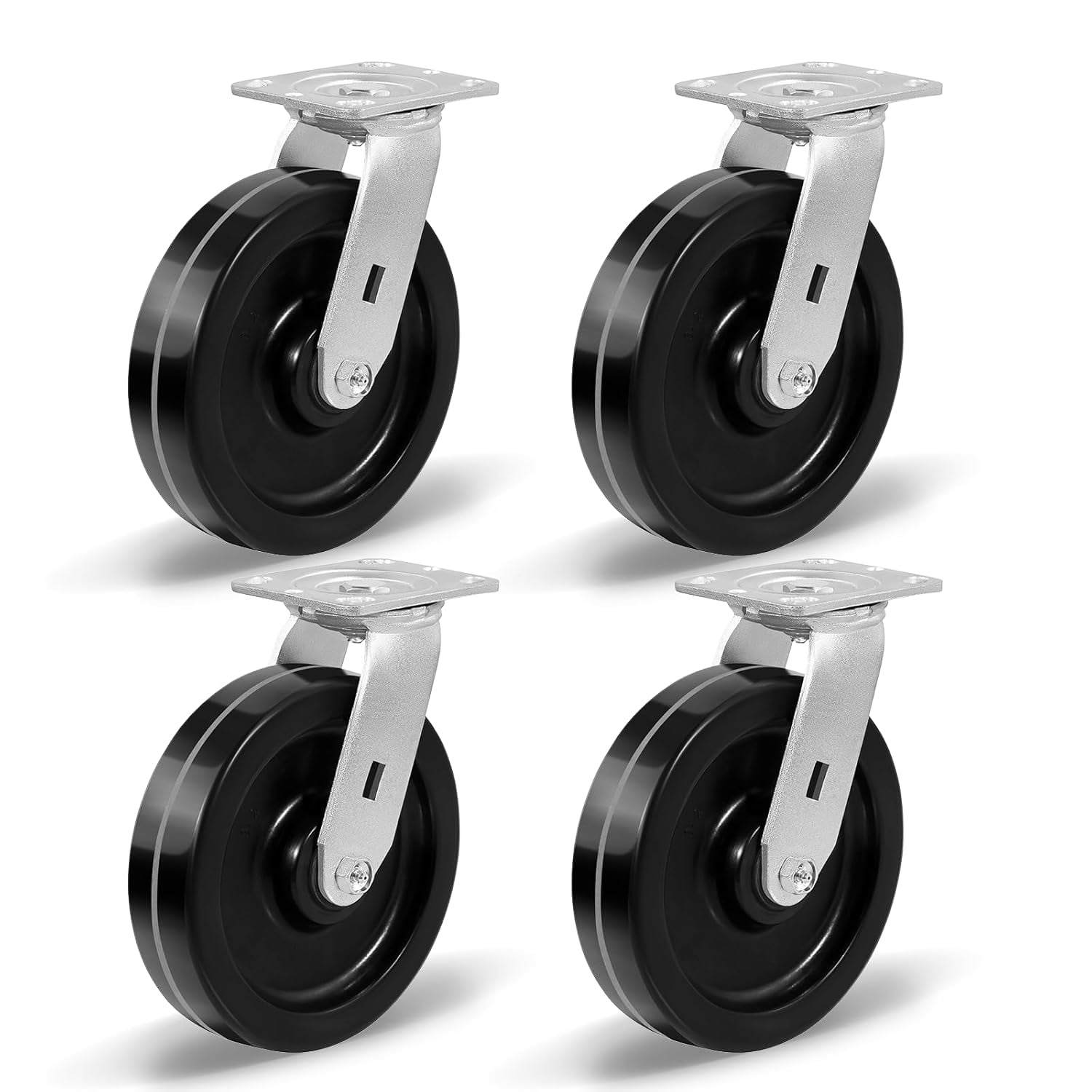 Caster Wheels 8" x 2" Heavy Duty Industrial Casters, 4 Swive, Black Non ...