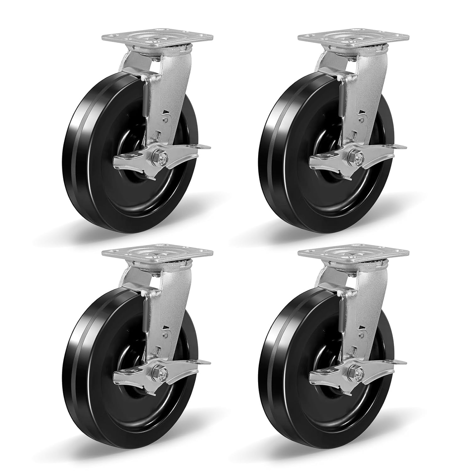 Caster Wheels 8" x 2" Heavy Duty Industrial Casters, 4 Swivel w/Top ...