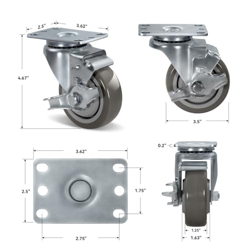 Caster Wheels Heavy Duty, 3.5" Polyurethane Casters Set of 4, Swivel ...