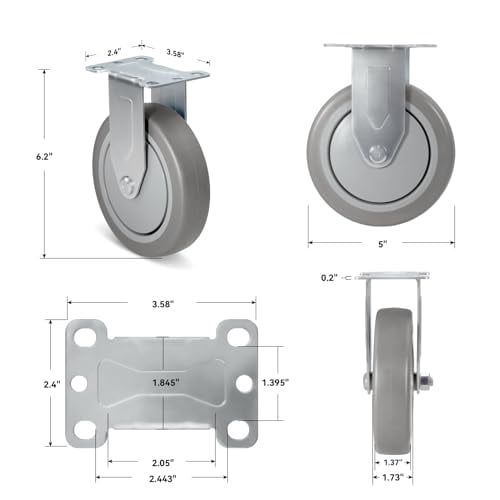 Caster Wheels Heavy Duty, 5'' Industrial Casters Set of 4 with Brake ...