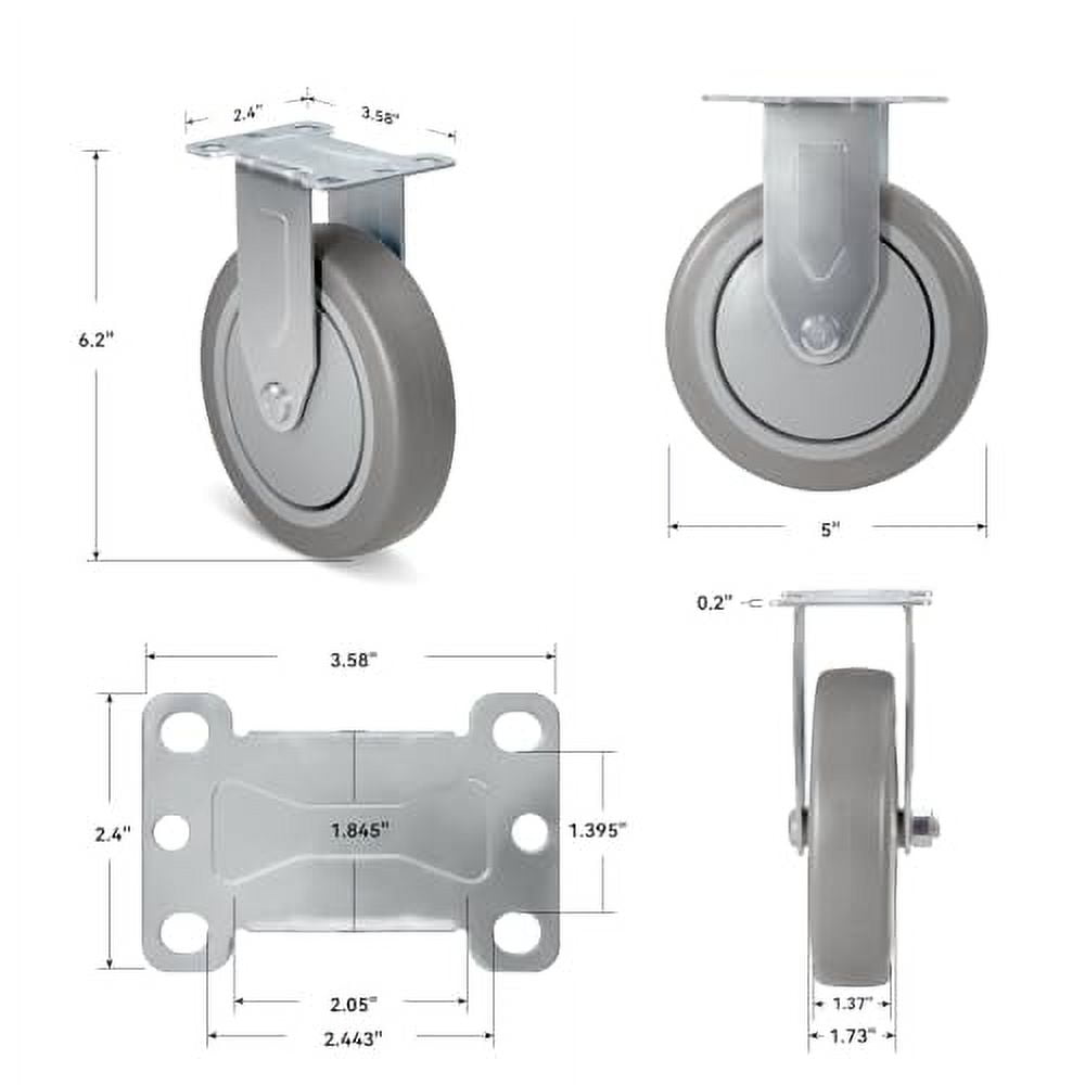 Caster Wheels Heavy Duty, 5'' Industrial Casters Set of 4 with Brake ...