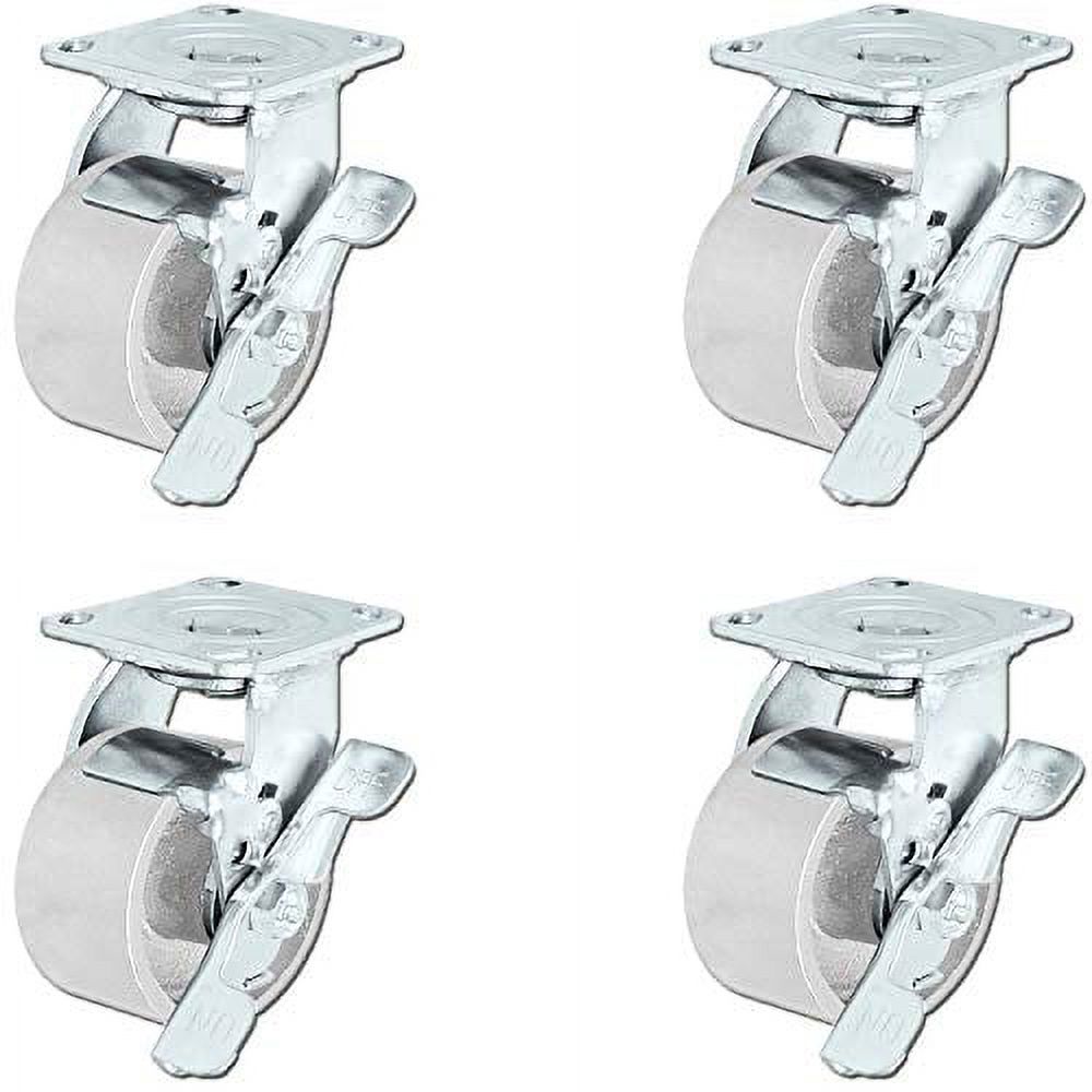 CasterHQ - 5" x 2" Steel Wheel Casters | Set of 4 Swivel Casters with ...