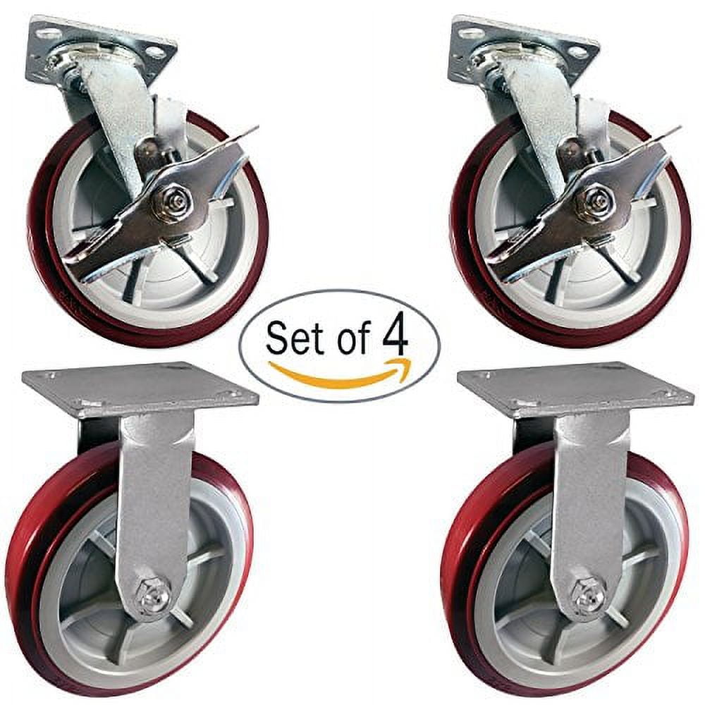CasterHQ - Heavy Duty Polyurethane 2 Swivel Casters with Brake and 2 ...