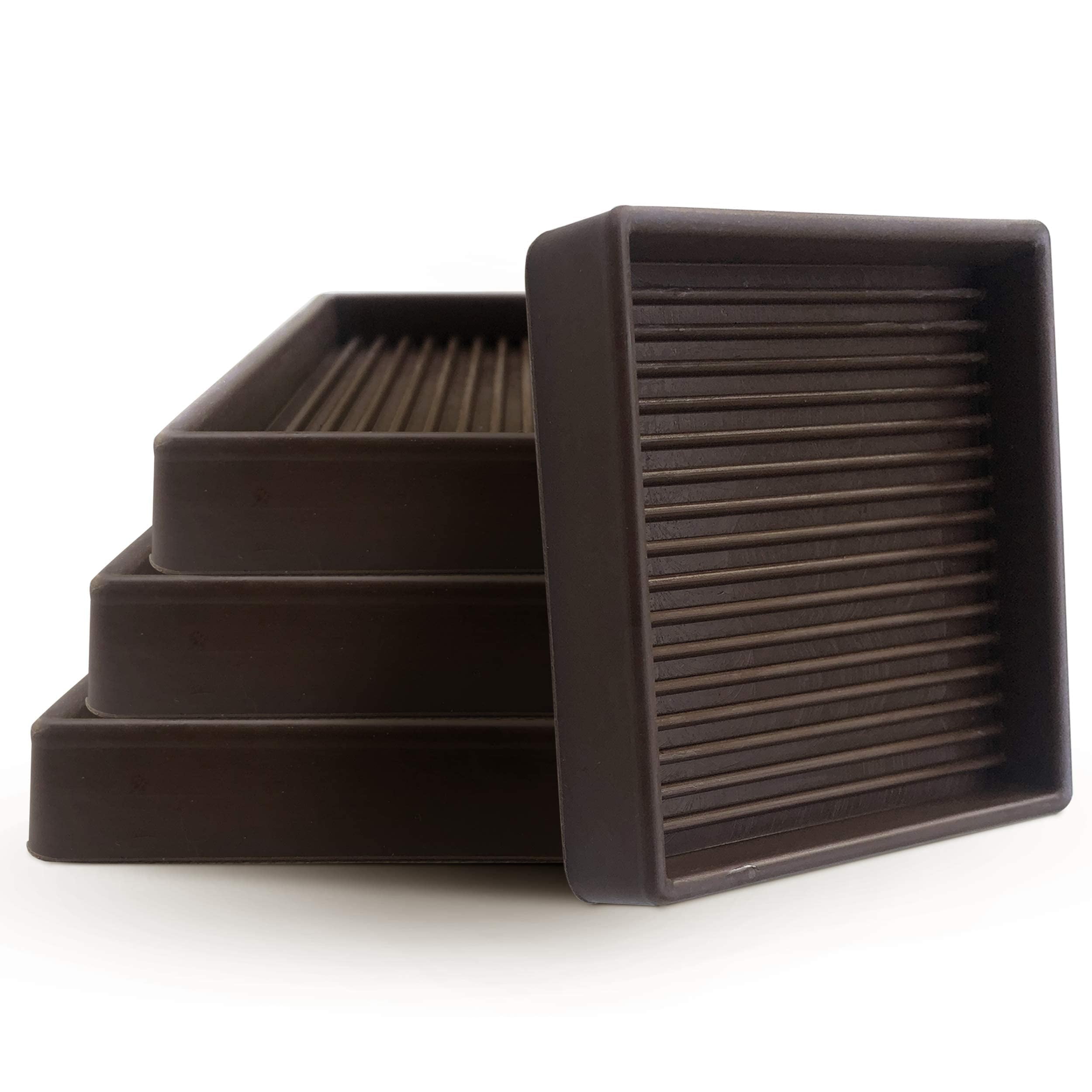 CasterMaster 4" x 4" Brown Square Rubber Furniture Grips Caster Cups ...
