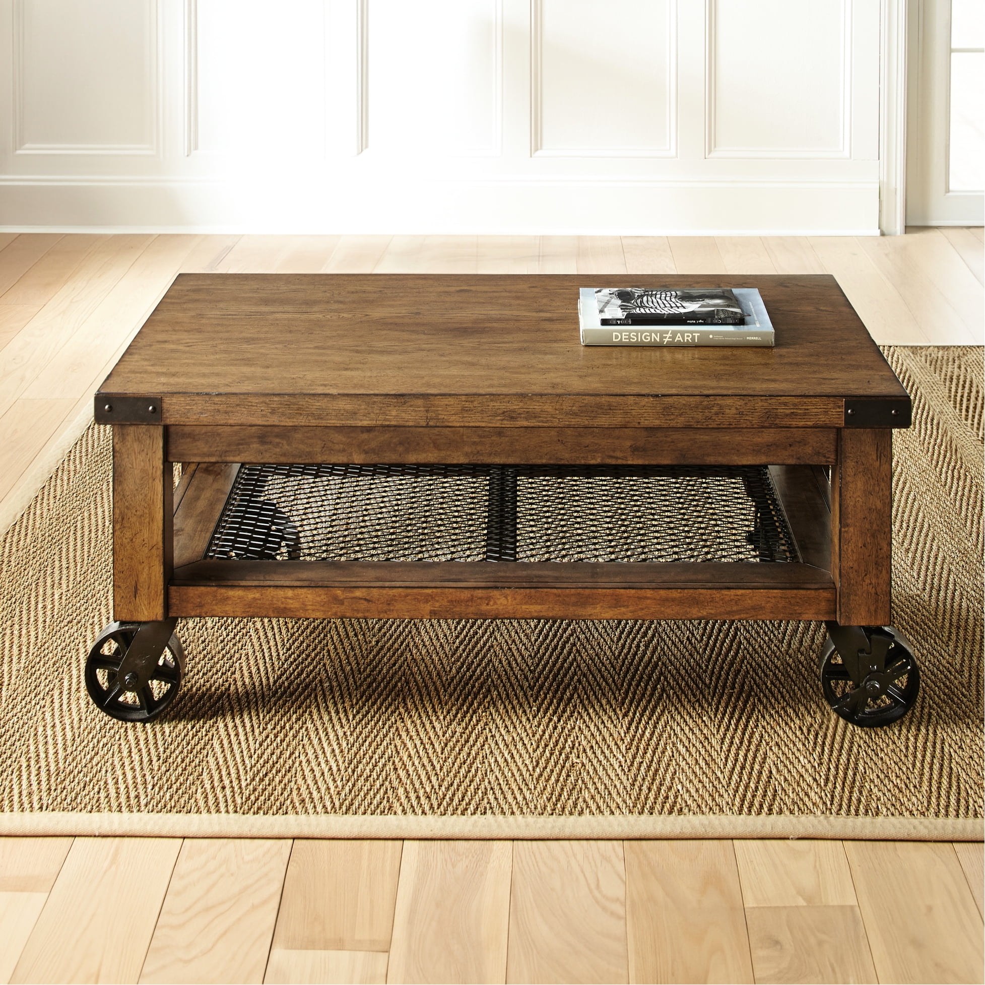 Castered Plant Table, Antique Oak Finish Solid Wood & , 48"x20"x28", 112.20lb, Displays Plants ...