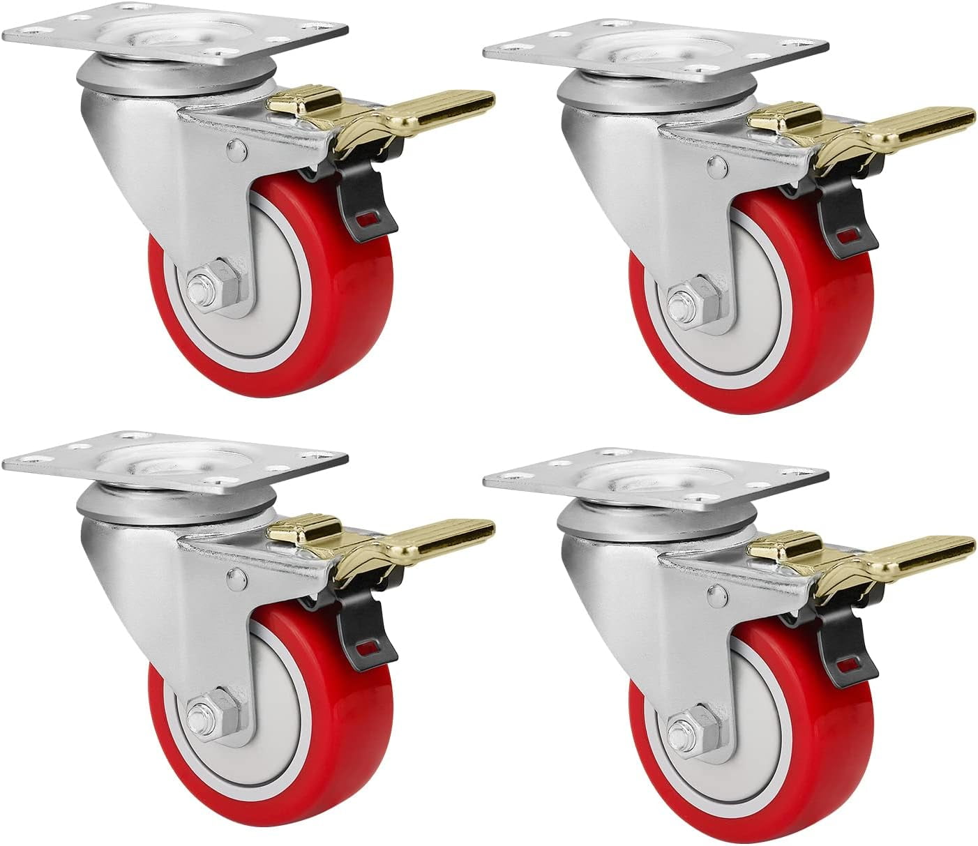Casters Set of 4, 3inch Caster Wheels with Aluminum Brakes, Heavy Duty ...