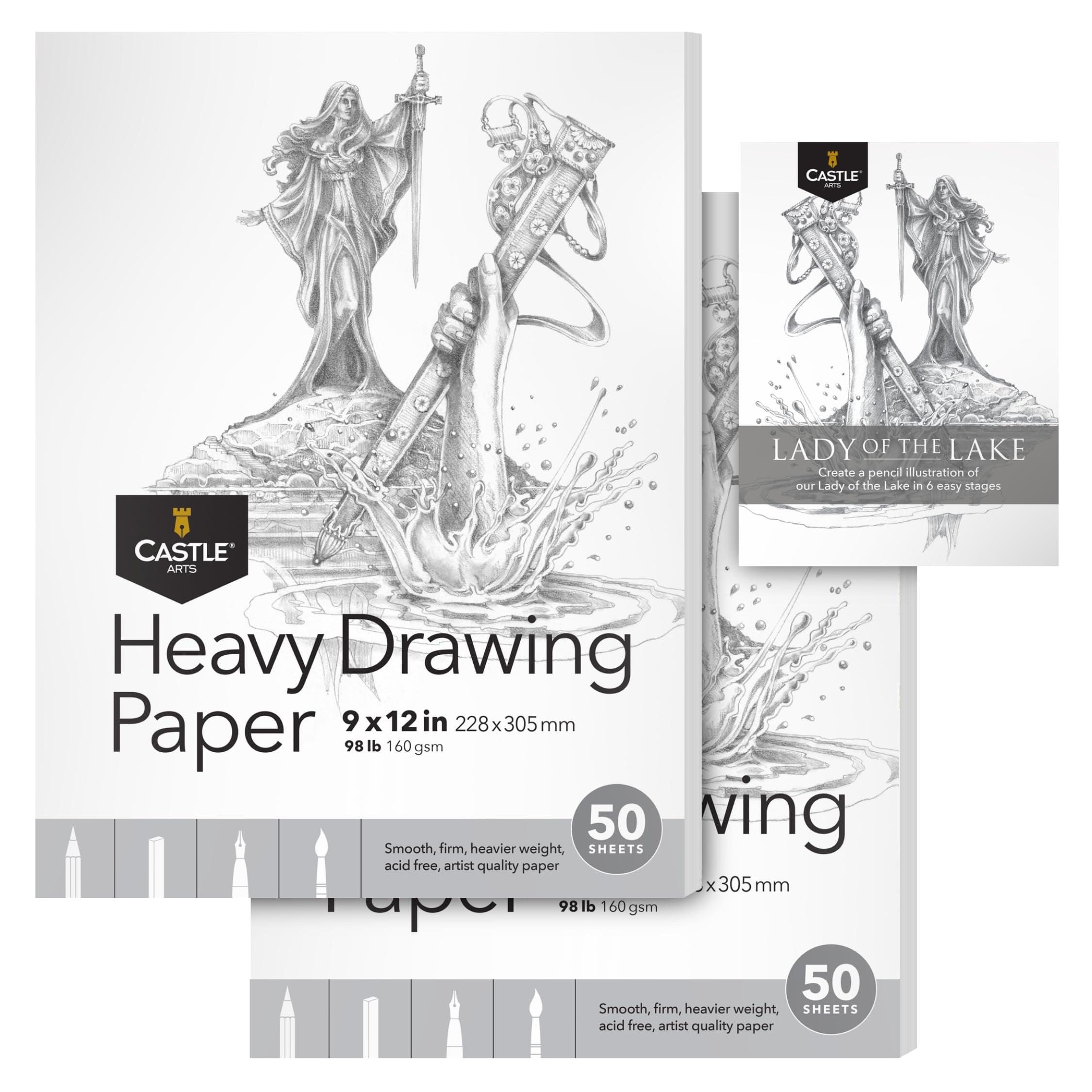 Castle Art Supplies Heavy Drawing Sketchpad AIS1 Paper 9 12in | 2-Pack ...