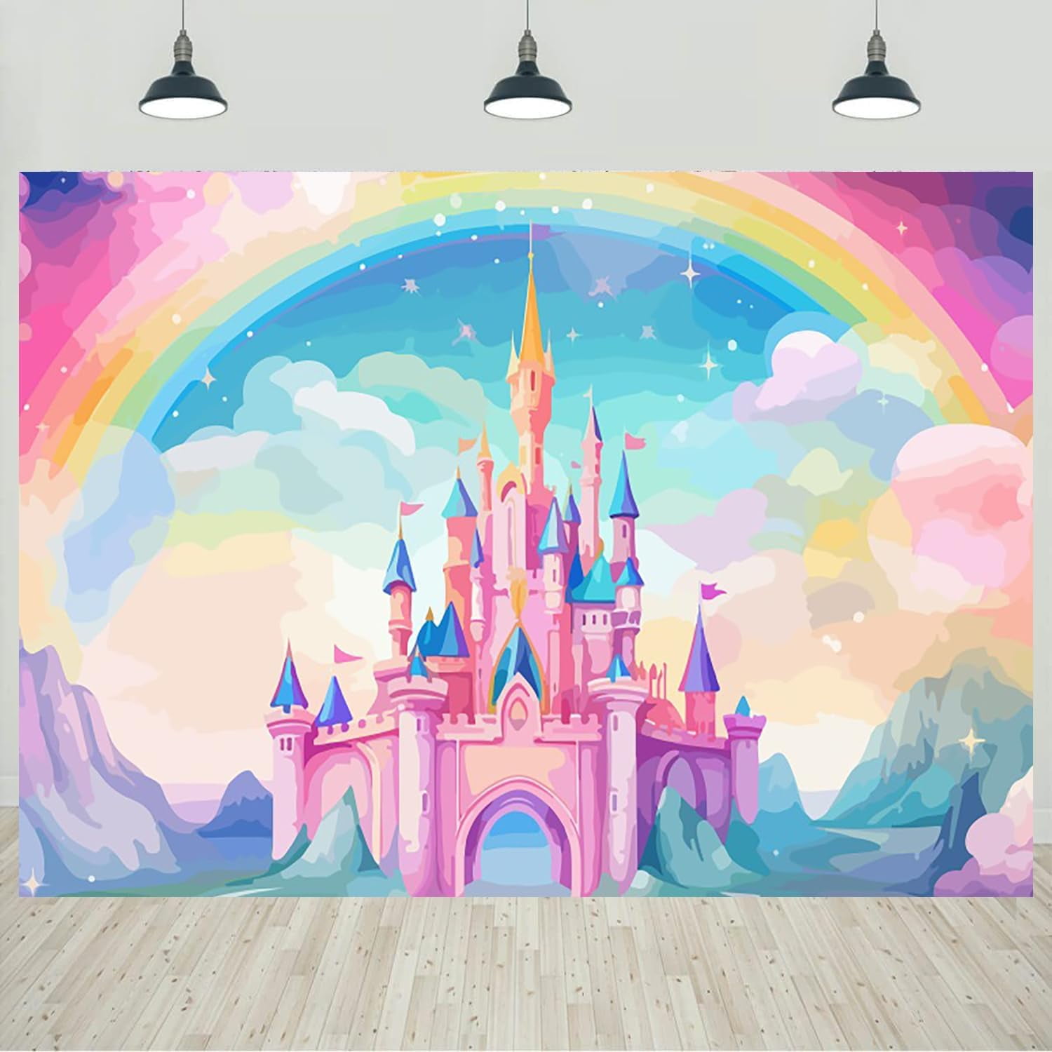 Castle Backdrop Watercolor Pastel Rainbow Birthday Photography ...