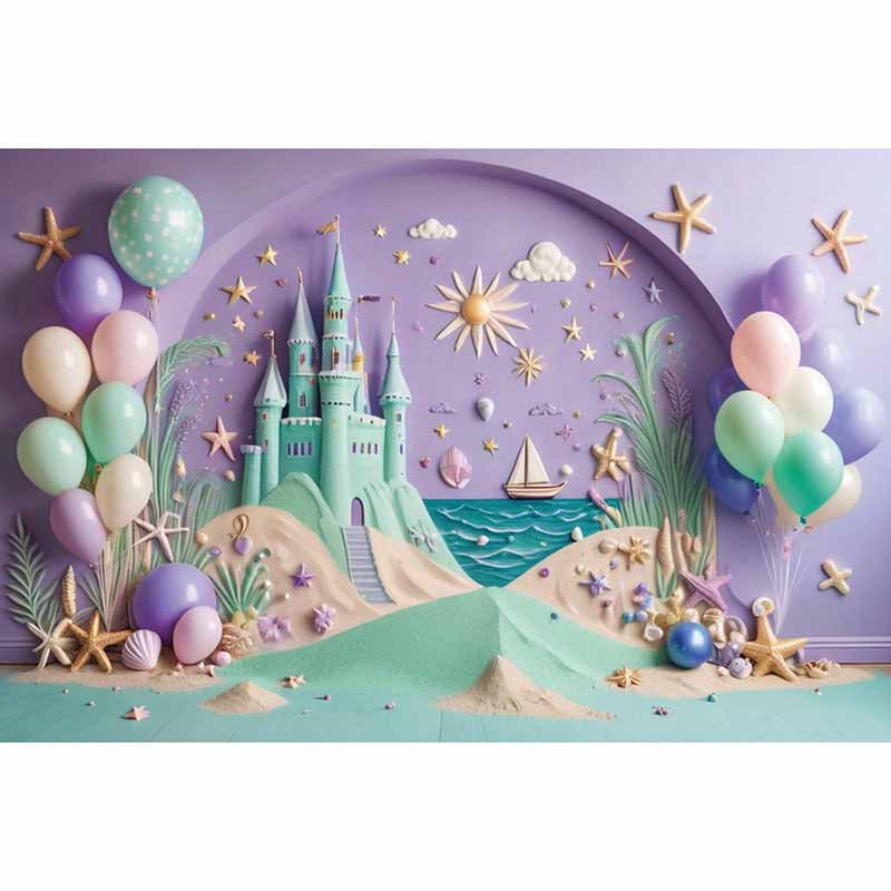 Castle Balloons Home rations Backdrop Purple Birthday Photo Background ...