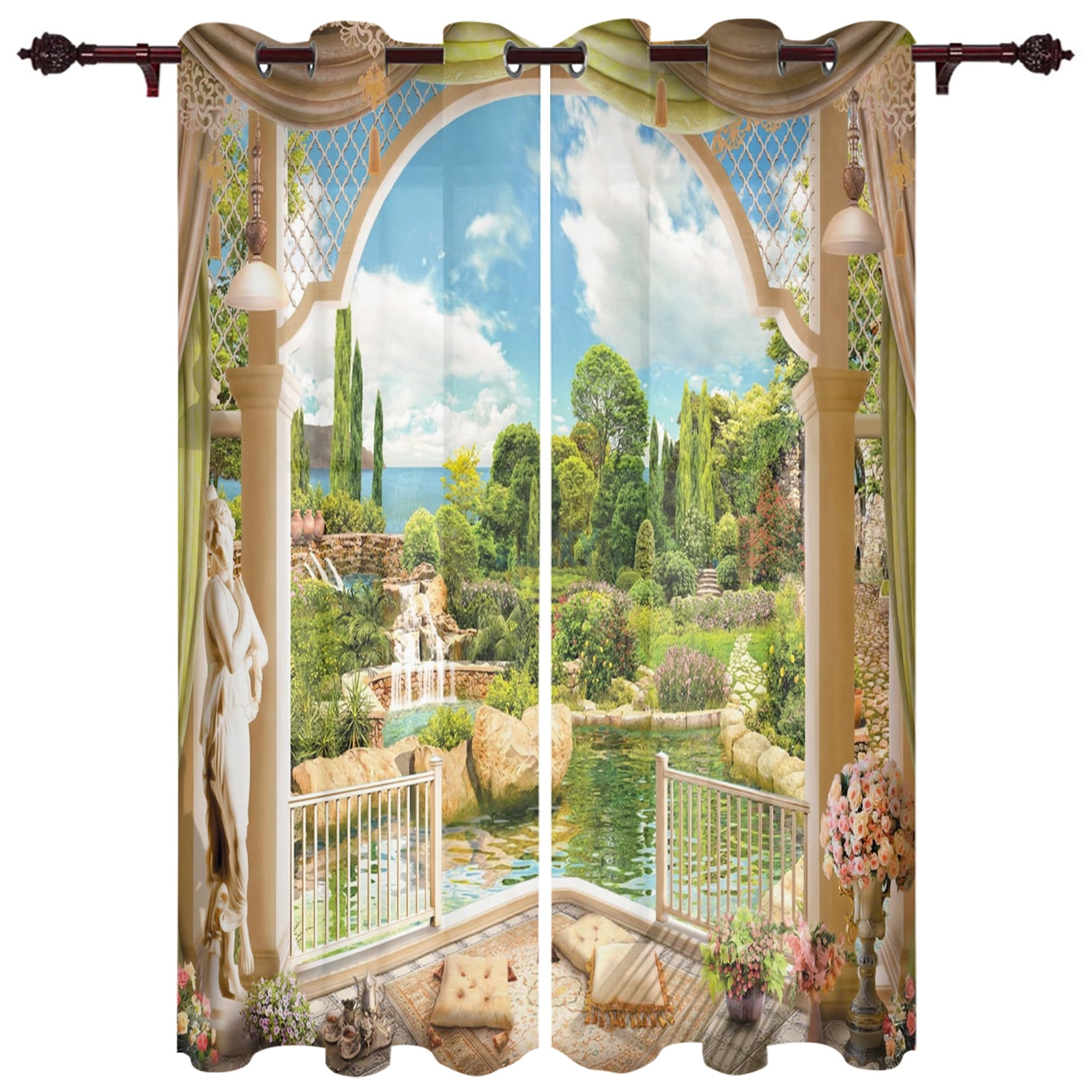 Castle Building Garden Valance Window Curtains for Living Room Bedroom ...
