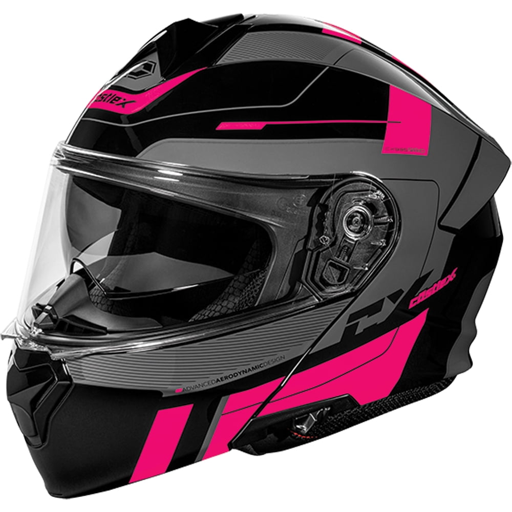 Castle CX935 Raid Modular Motorcycle Helmet Pink Glow/Silver LG ...
