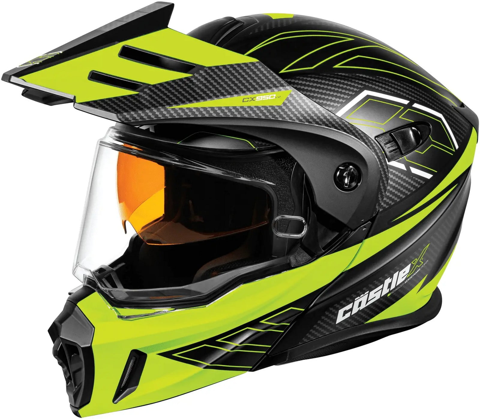 Castle CX950 V2 Fierce Modular Motorcycle Helmet Black/Hi-Vis 3XL ...