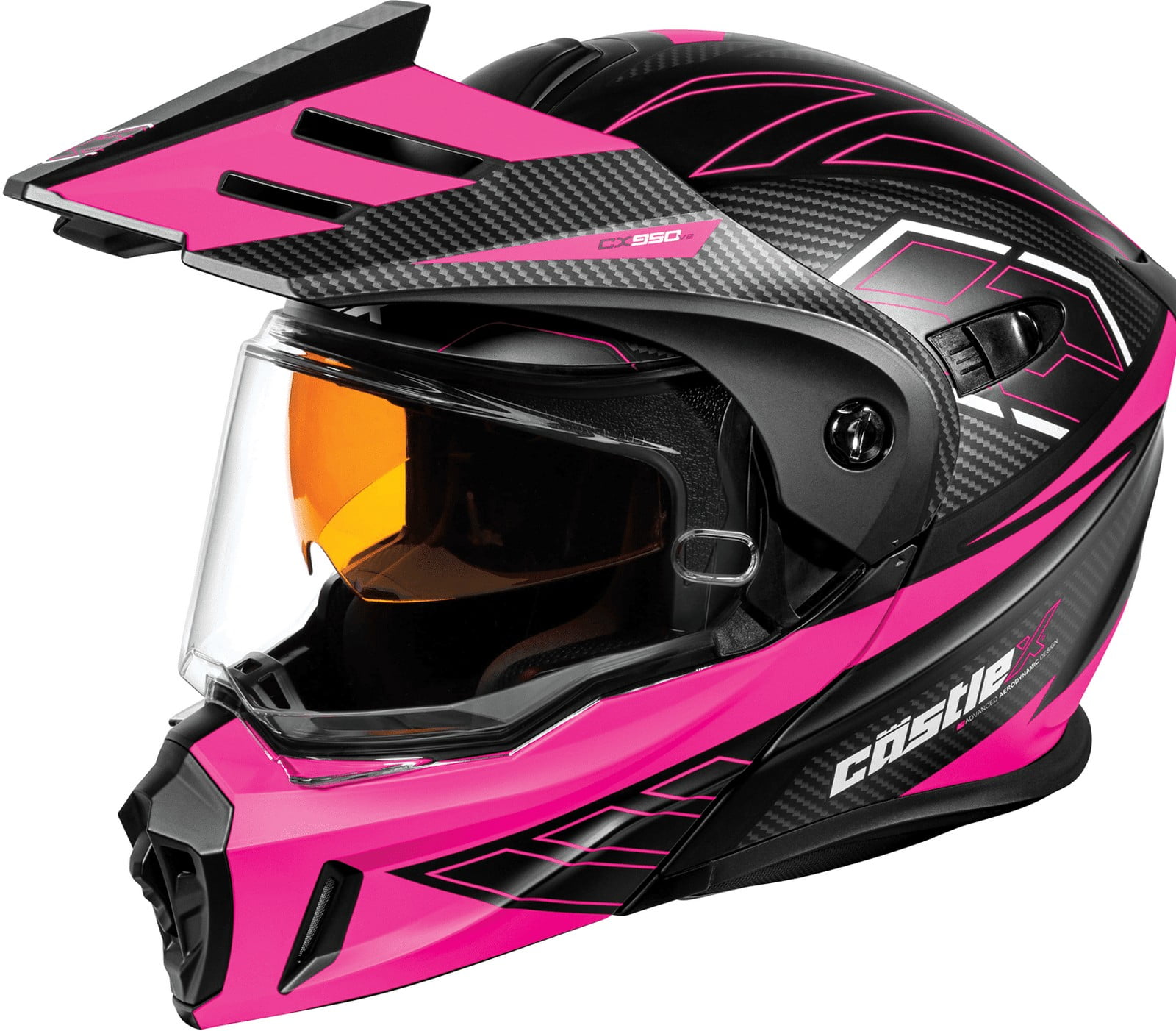 Castle CX950 V2 Fierce Modular Motorcycle Helmet Matte Black/Pink Glo ...